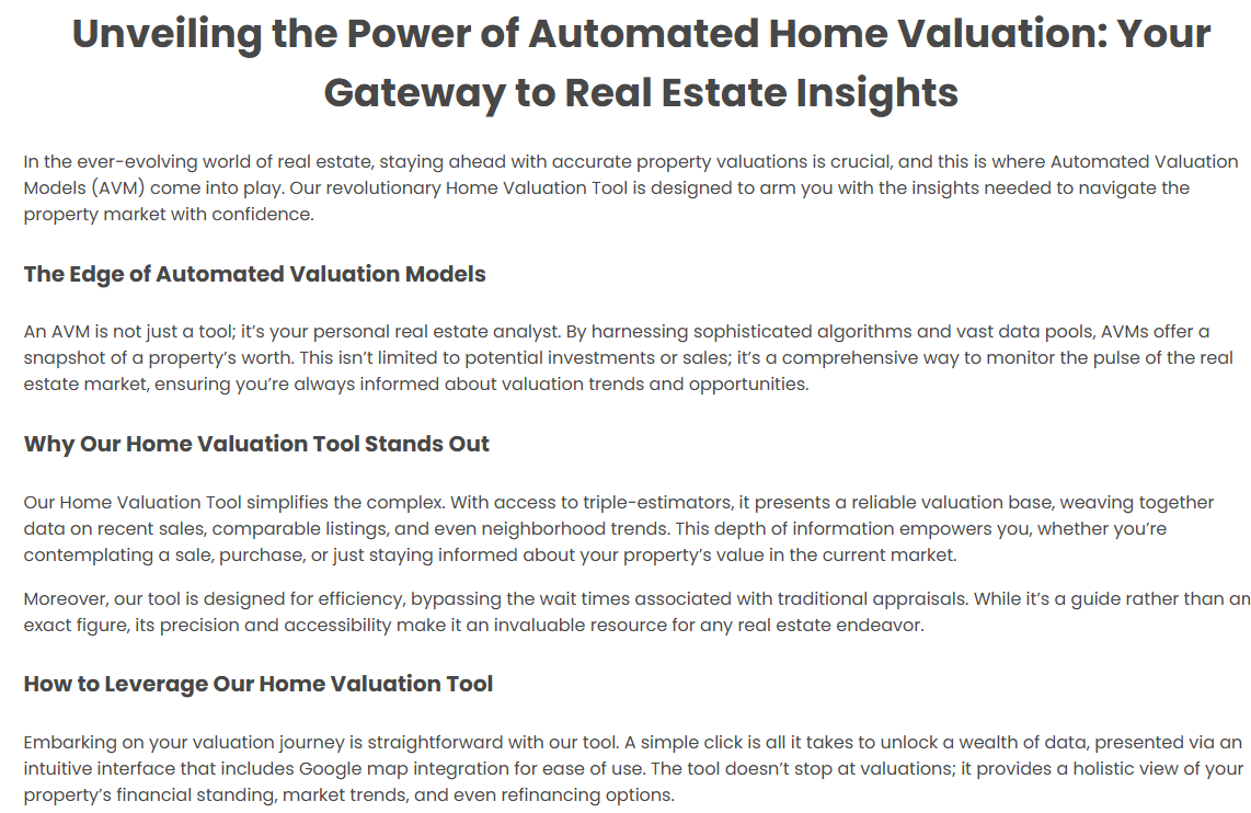 Home Valuation Tool Explained